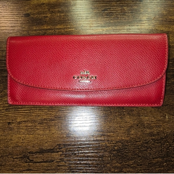 Coach | Bags | Coach Red Leather Long Wallet Wsnap Zip Closure Interior ...